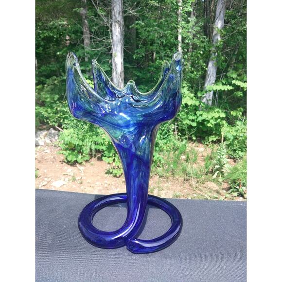Unmarked | Accents | Vintage Cobalt Blue Swirl Hand Blown Sooner Glass ...